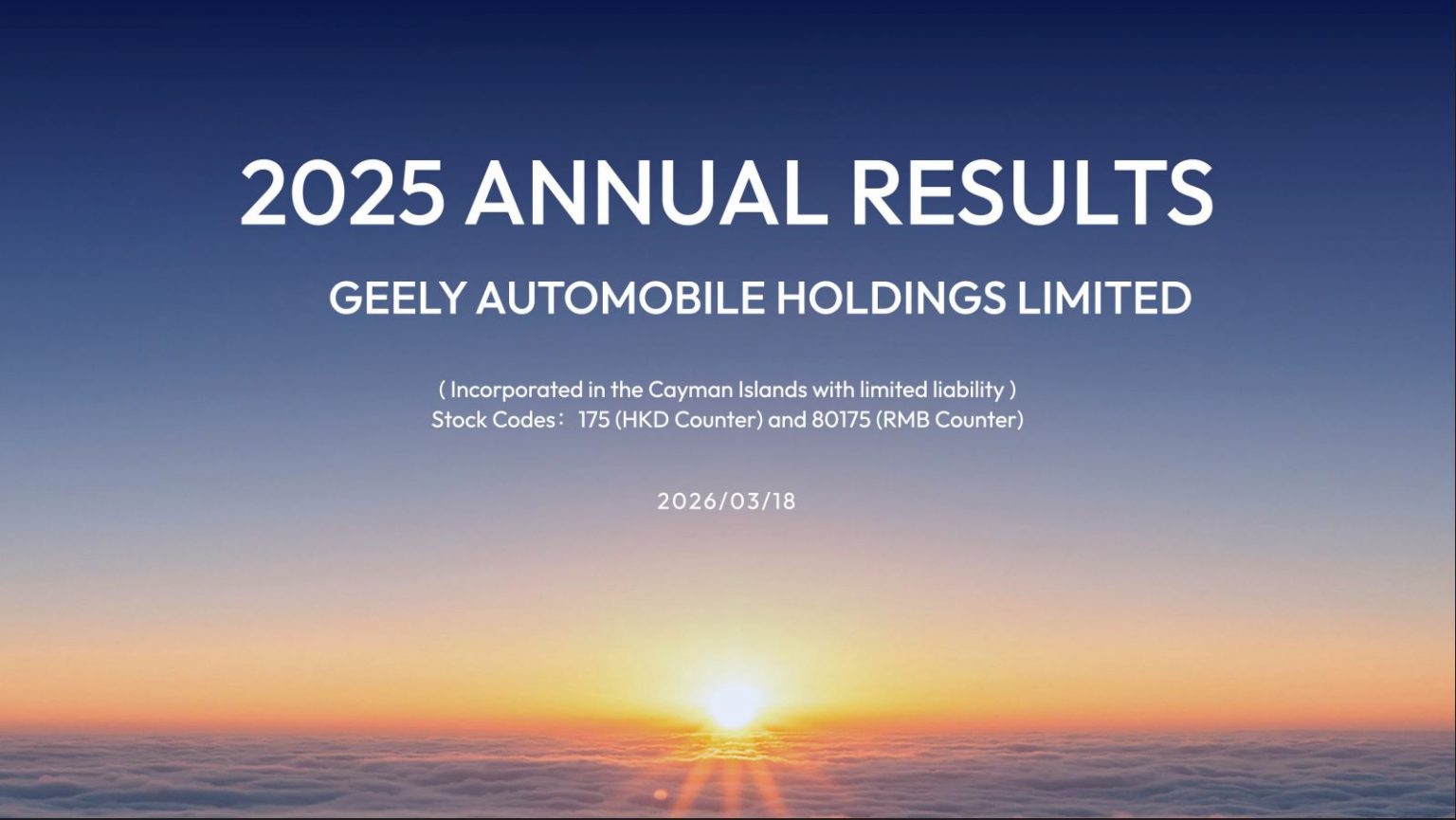 Geely Automobile Holdings Limited – Geely Automobile Holdings Limited